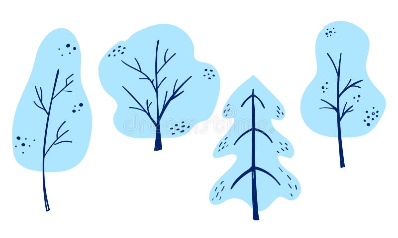 Set of Winter Trees with Doodle Elements Stock Vector - Illustration of ...