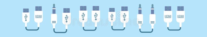Set of Wire Cable Adapter Cartoon Icon Design Template with Various ...