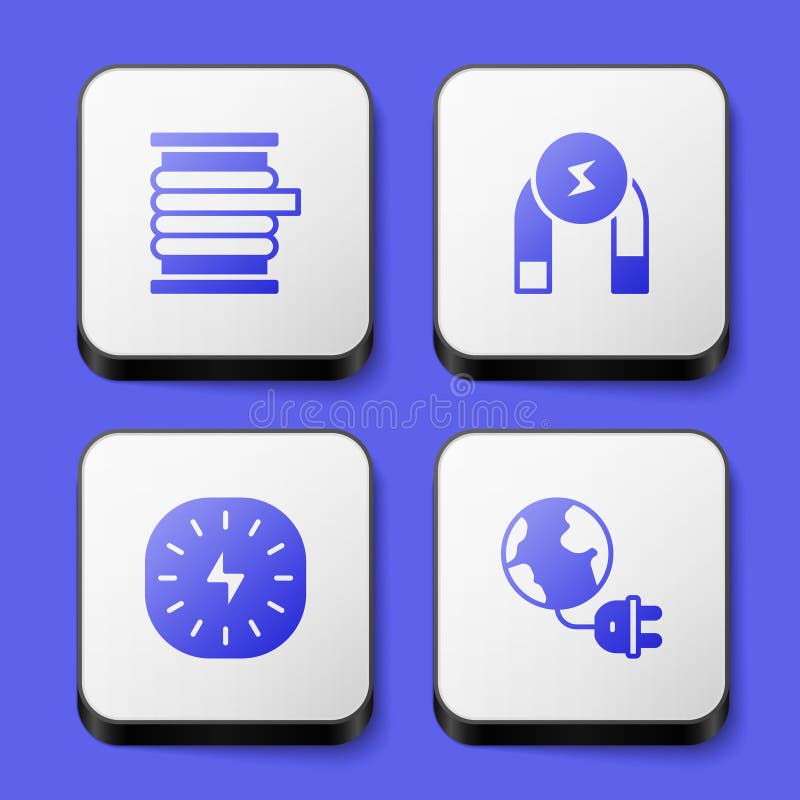 Set Wire Electric Cable on Reel, Magnet, Lightning Bolt and Global ...