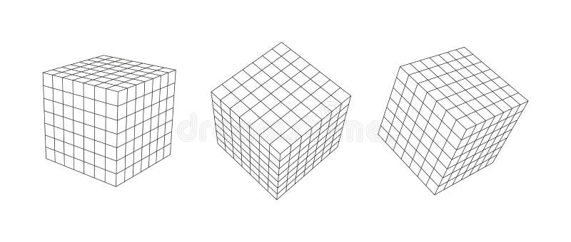 Set of Wireframe Cube from Different Sides. Vector Abstract Geometric 3D Objects Stock Vector ...