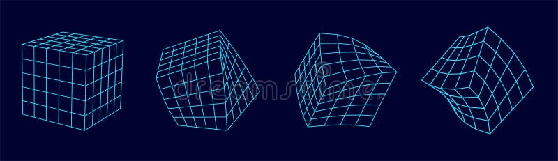 Set of Wireframe Cubes from Different Sides. Vector Abstract Geometric 3D Objects. Technology ...