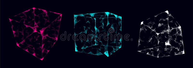Set Of Wireframe Cubes From Different Sides Vector Abstract Geometric 3d Objects Technology