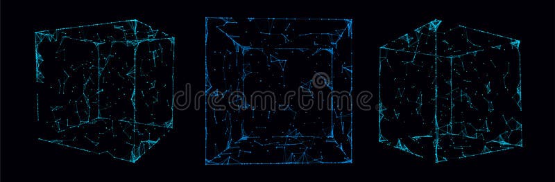 Set Of Wireframe Cubes From Different Sides Vector Abstract Geometric 3d Objects Technology