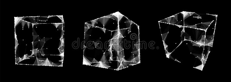 Set of Wireframe Cubes from Different Sides. Vector Abstract Geometric ...
