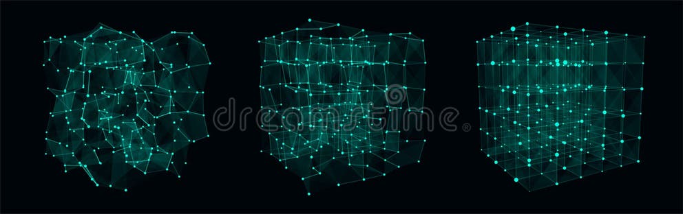 Set Of Wireframe Cubes From Different Sides Vector Abstract Geometric 3d Objects Technology
