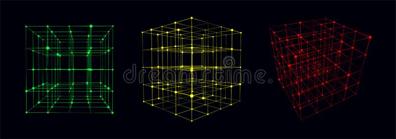 Set Of Wireframe Cubes From Different Sides Vector Abstract Geometric 3d Objects Technology