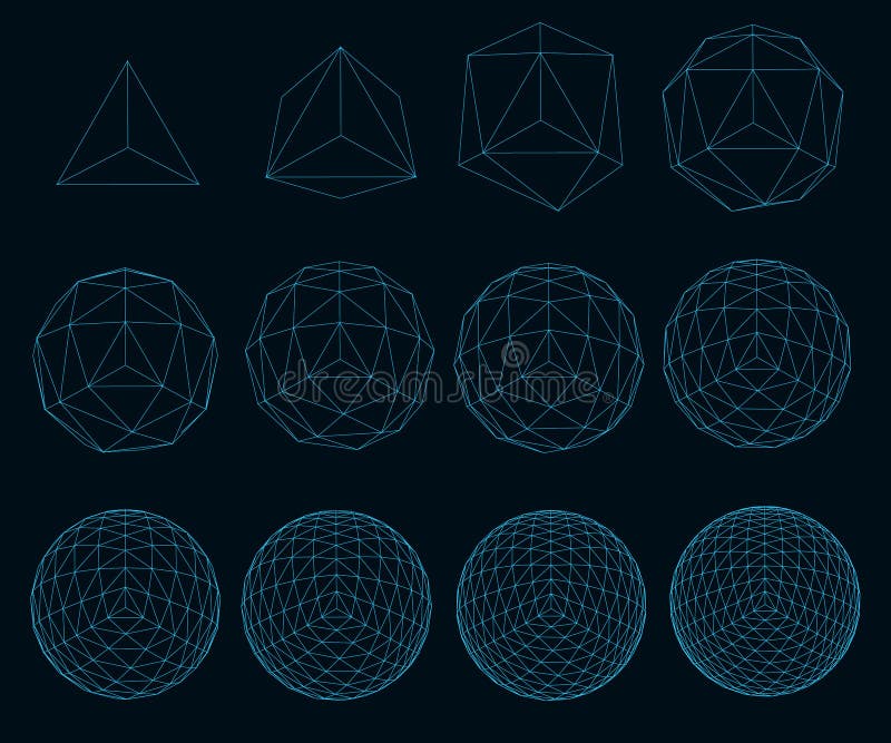 A Set of Wireframe Geometric Shapes in a Sequence Complicating Their ...