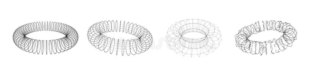 Set of Wireframe Torus. Vector Abstract Geometric 3D Objects ...