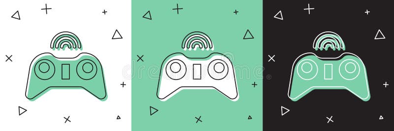 Set Wireless Gamepad Icon Isolated on White and Green, Black Background ...