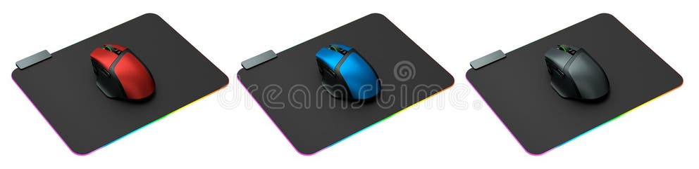 Set of Wireless Gaming Computer Mouse on Pad Isolated on White ...