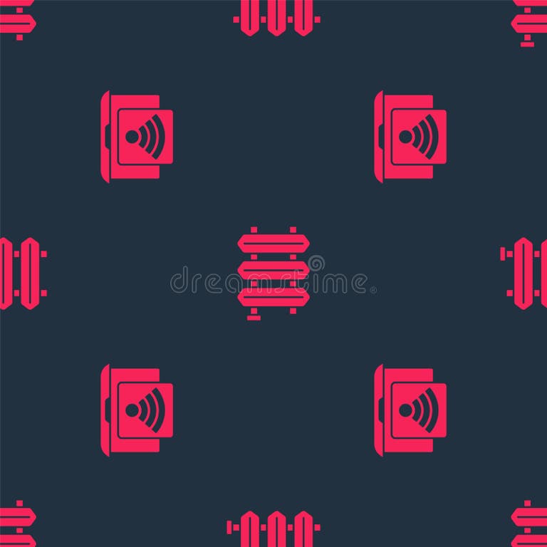 Set Wireless Laptop and Heating Radiator on Seamless Pattern. Vector ...