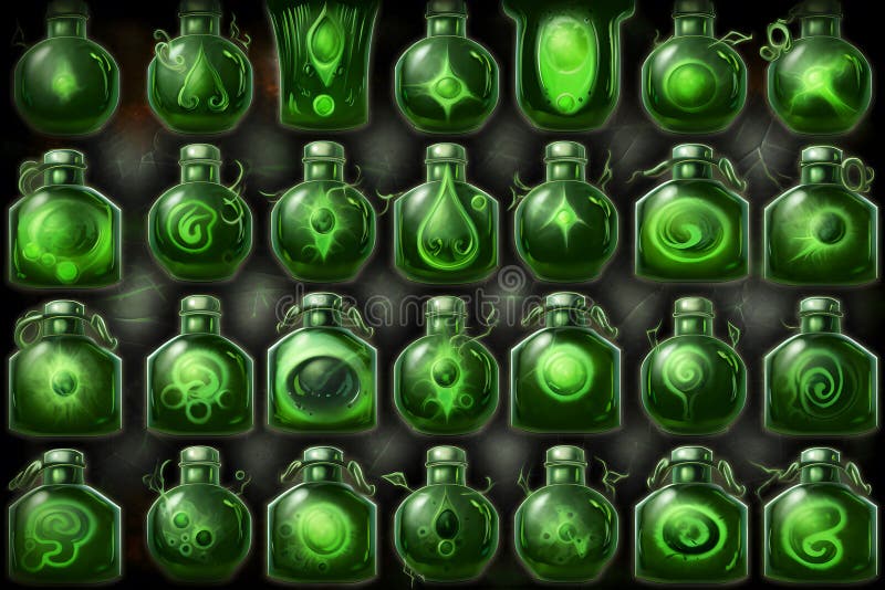 Set of Witch Bottles with Poisonous Potion. Neural Network AI Generated ...