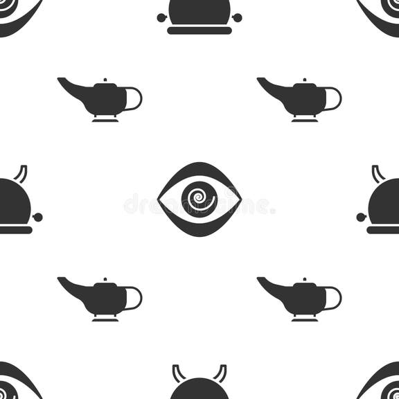 Set Witch Cauldron, Hypnosis and Magic Lamp or Aladdin on Seamless ...