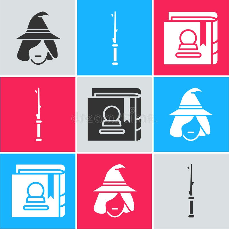 Set Witch, Magic Wand and Ancient Magic Book Icon. Vector Stock ...