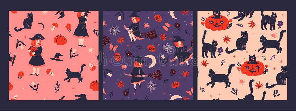 Set of Witch Seamless Patterns. Vector Graphics Stock Vector ...