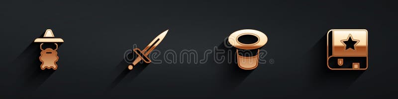 Set Wizard Warlock, Dagger, Magic Hat and Ancient Magic Book Icon with ...