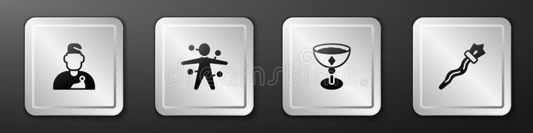 Set Wizard Warlock, Voodoo Doll, Medieval Goblet and Magic Staff Icon ...