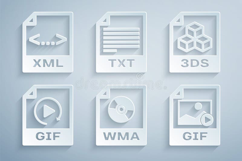 Set WMA File Document, 3DS, GIF, , TXT and XML Icon. Vector Stock ... Set WMA File Document, 3DS, GIF, , TXT and XML Icon. Vector Stock ...