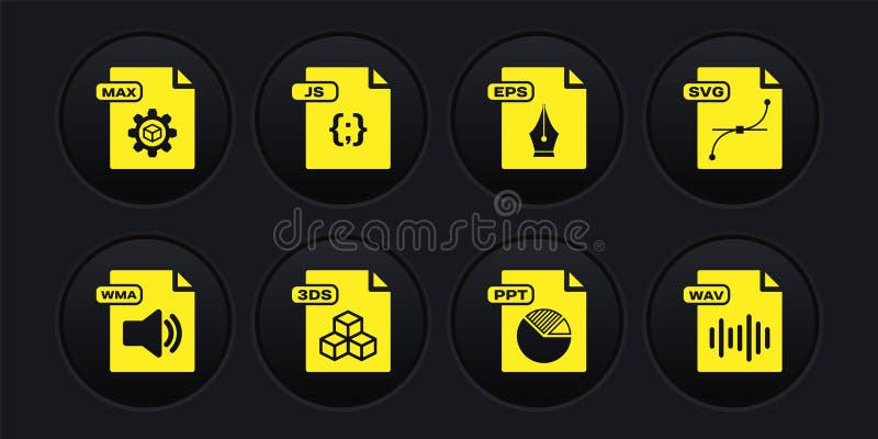 Set WMA File Document, SVG, 3DS, PPT, EPS, JS, WAV and MAX Icon. Vector ... Set WMA File Document, SVG, 3DS, PPT, EPS, JS, WAV and MAX Icon. Vector ...