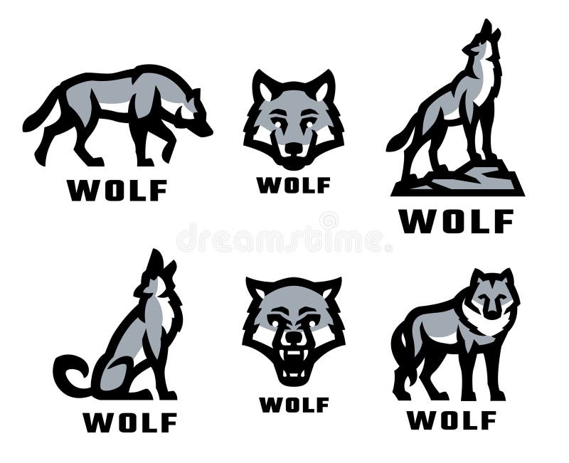 A set of wolf logos. stock illustration. Illustration of head - 346786883