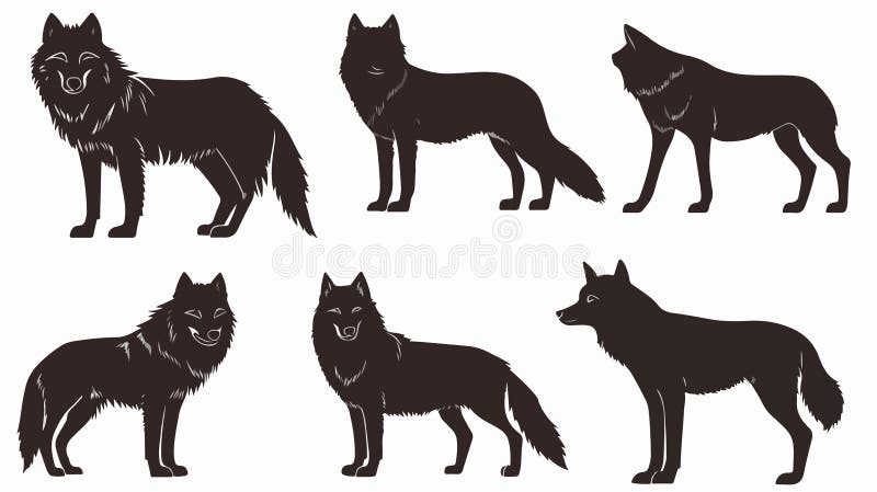 Detailed Wolf Silhouette Set for Creative Projects and Designs Stock ...