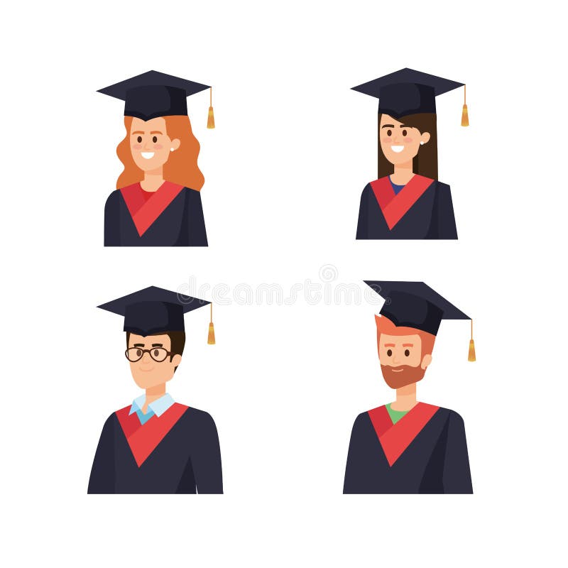 Set of Woman and Man Graduation with Rope and Cap Stock Illustration ...
