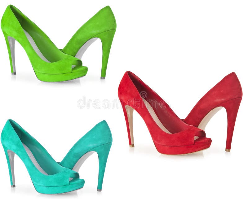 The Set of Woman Shoes Isolated on White Stock Image - Image of ...
