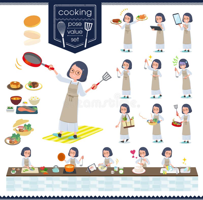 Flat Type White Dress Women_cooking Stock Vector - Illustration of ...