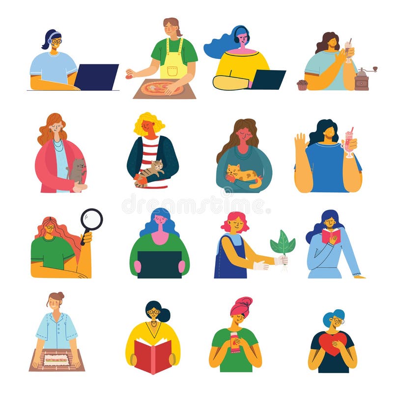 Set of Women with Different Things. Vector Graphic Objects for Collages ...