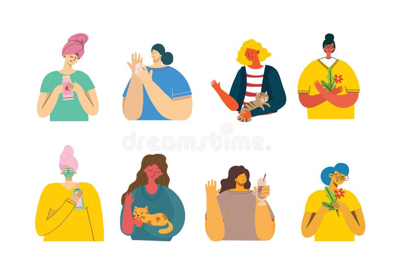 Set of Women with Different Things. Vector Graphic Objects for Collages ...