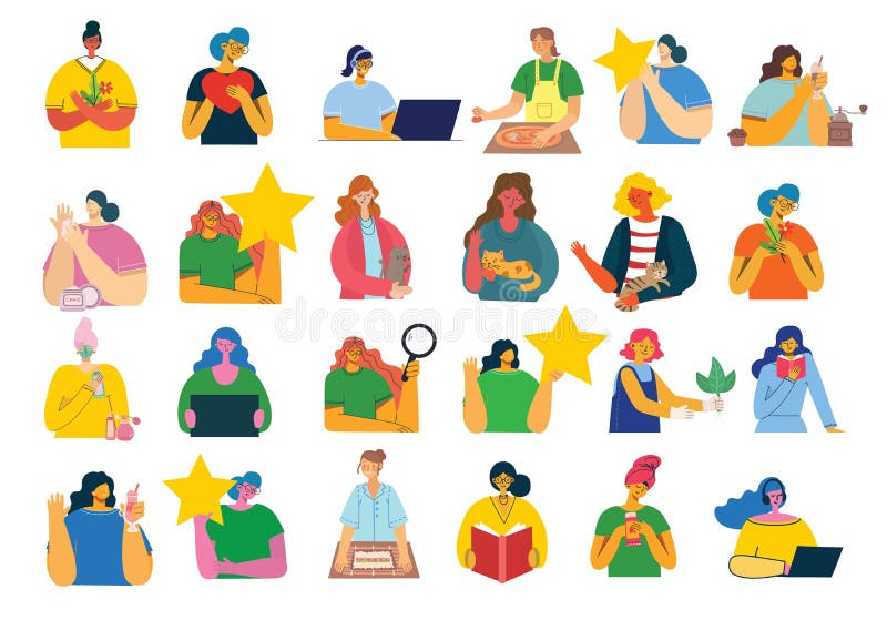 Set of Women with Different Things. Vector Graphic Objects for Collages ...