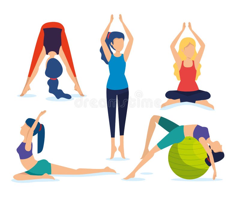 Set Women Doing Exercise Meditation Stock Illustration - Illustration ...