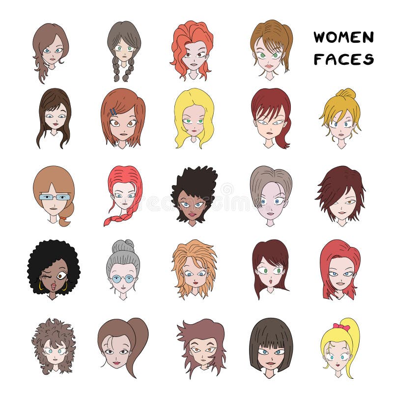Set of women heads stock vector. Illustration of girl - 150366700