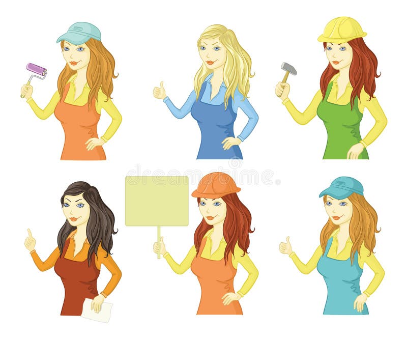 Girl worker with a hammer stock vector. Illustration of female - 23569947