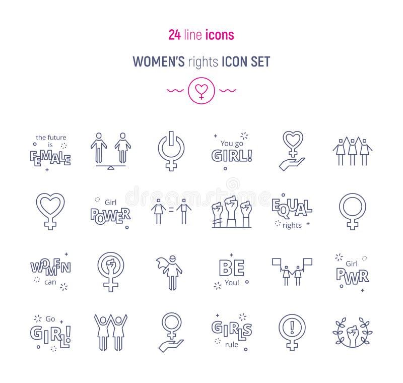 Set of Women`s Rights Icons Stock Illustration - Illustration of women ...