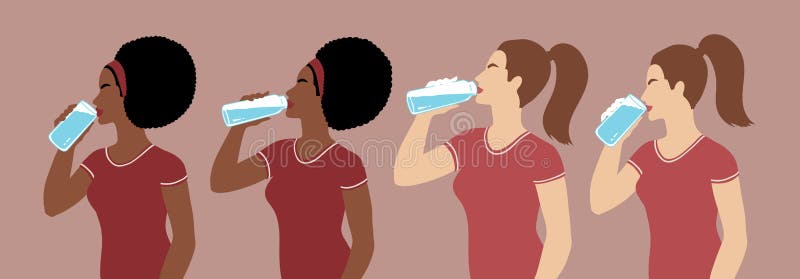Set of Women Sideview Figures Drinking Water Stock Vector ...