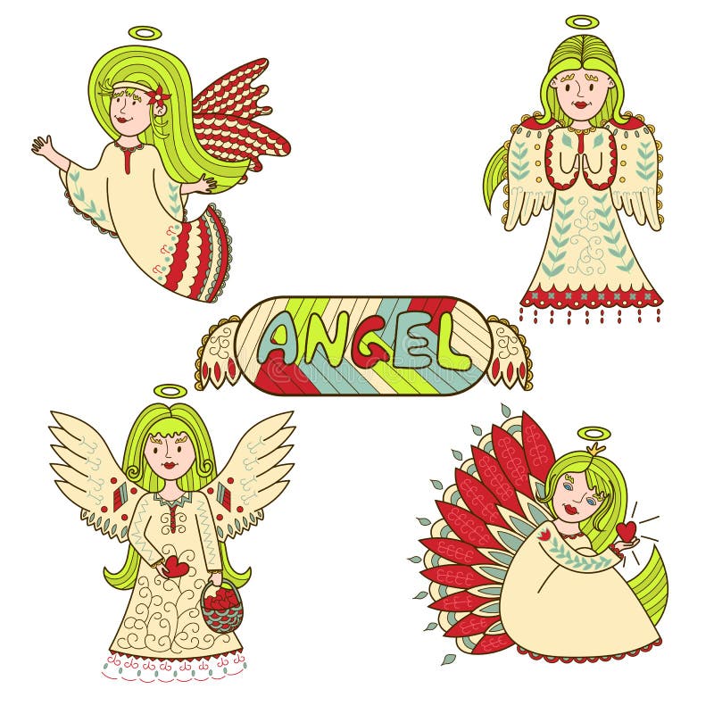 Set of Wonderful Colorful Angels. Stock Vector - Illustration of heart ...
