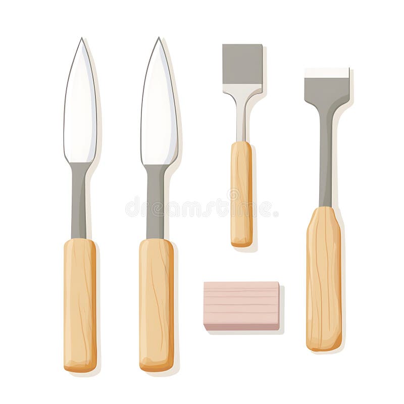 Set of Wood Carving Tools Chisels and Gouges with Wooden Handles Stock ...
