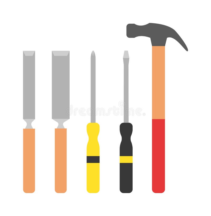 Set of Wood Processing Tools Hand Equipment Cartoon Vector Illustration ...