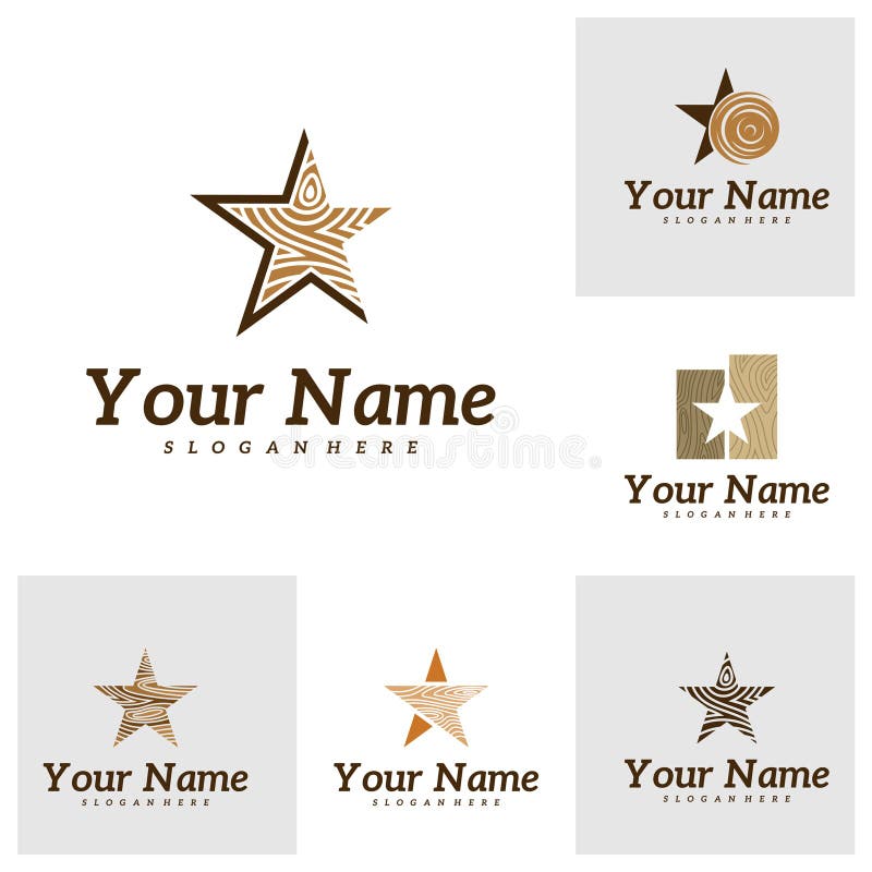 Set of Wood Star Logo Design Template. Creative Wood Logo Vector ...