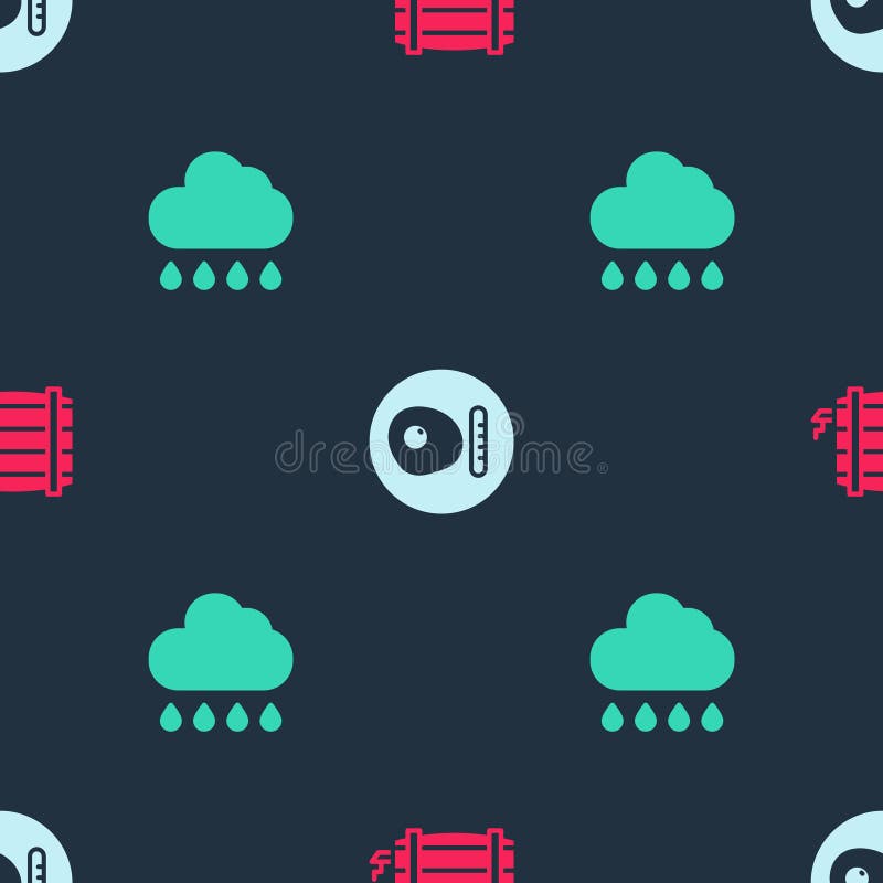 Set Wooden Barrel, British Breakfast and Cloud with Rain on Seamless ...