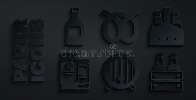 Set Wooden Barrel, Pack of Beer Bottles, Beer Can, Pretzel and Icon ...