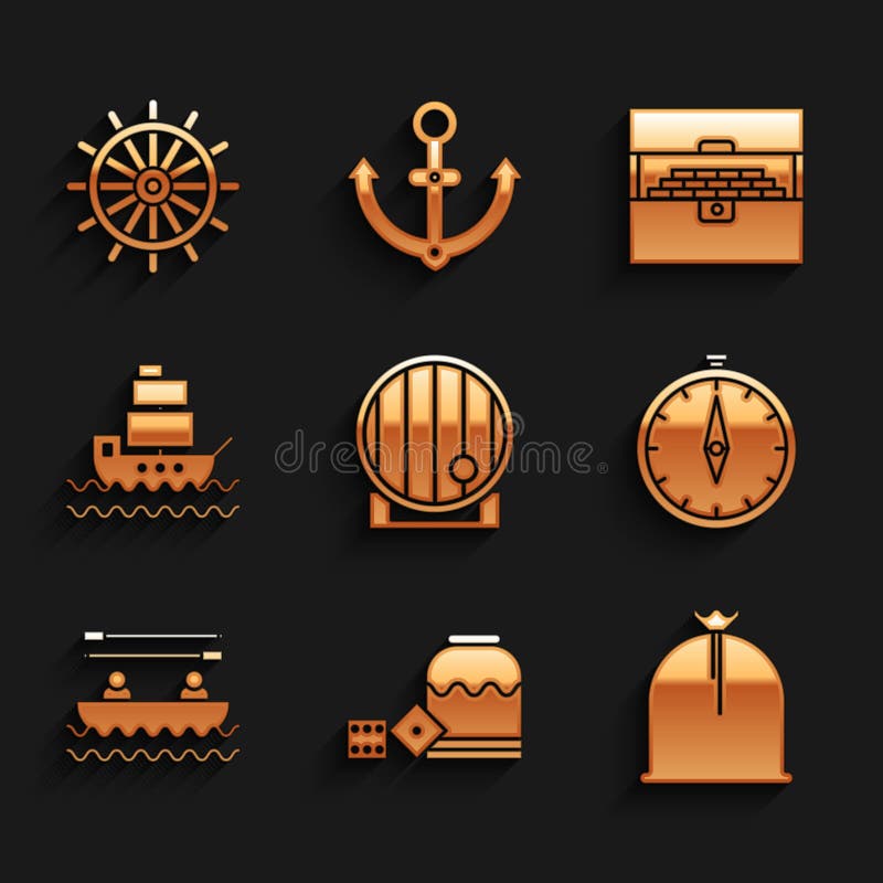 Set Wooden Barrel, Pirate Game Dice, Sack, Compass, Boat with Oars ... Set Wooden Barrel, Pirate Game Dice, Sack, Compass, Boat with Oars ...