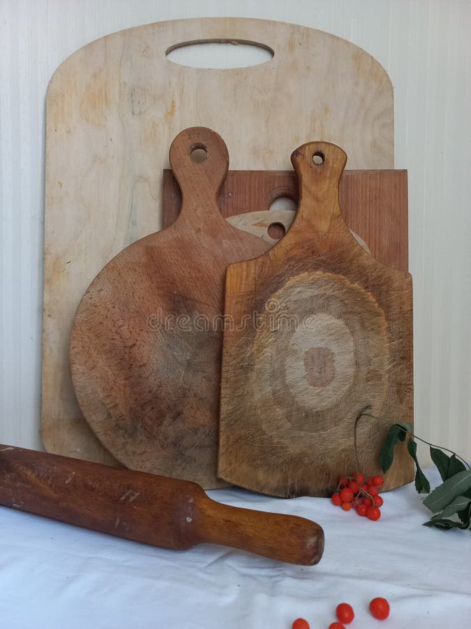 Set of Wooden Boards for the Kitchen Stock Image - Image of lighting ...