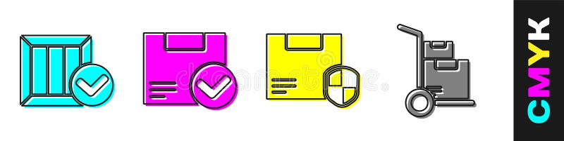 Set Wooden Box with Check Mark, Package Box with Check Mark, Delivery ...