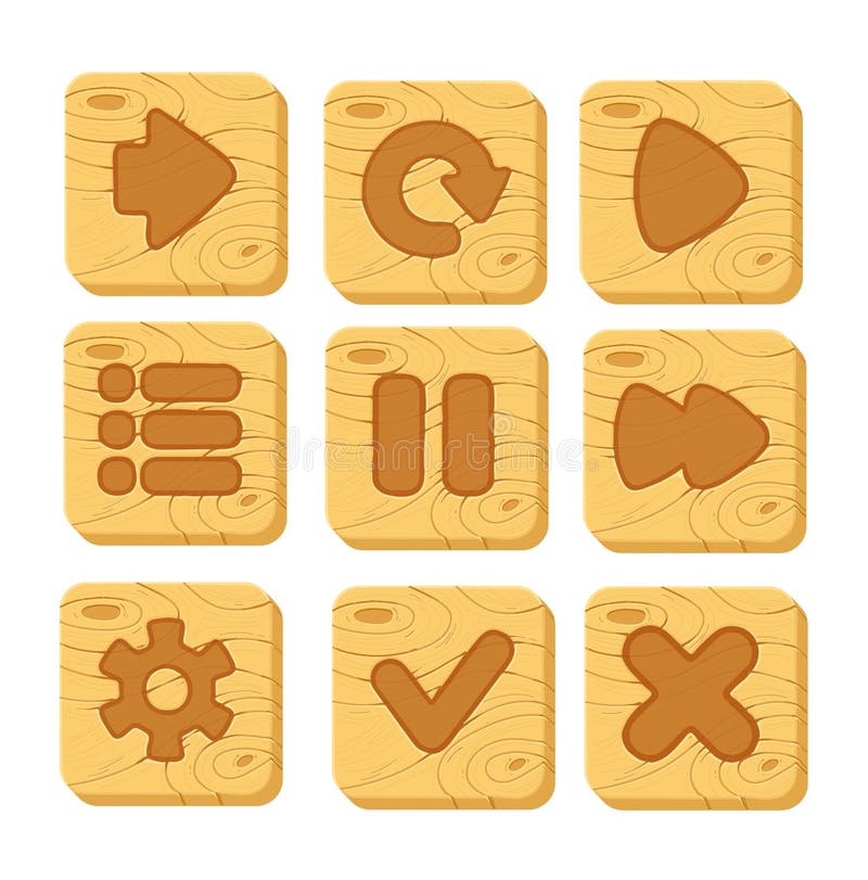 Set Of Wooden Icons. Template Wood Buttons Stock Vector - Illustration ...