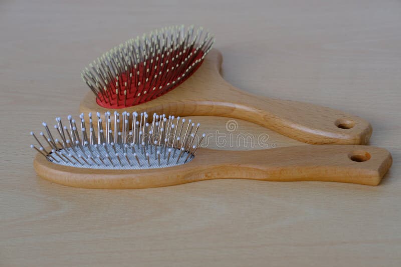 Set Wooden Combs, Brushes with Metal Teeth Longitudinal and Transverse ...