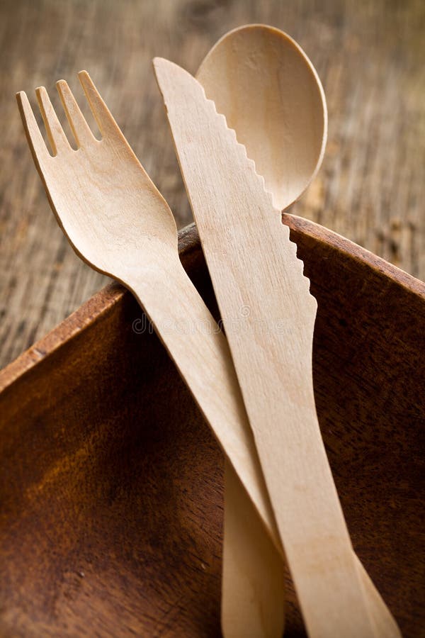 Set of wooden cutlery stock image. Image of group, food - 33520367
