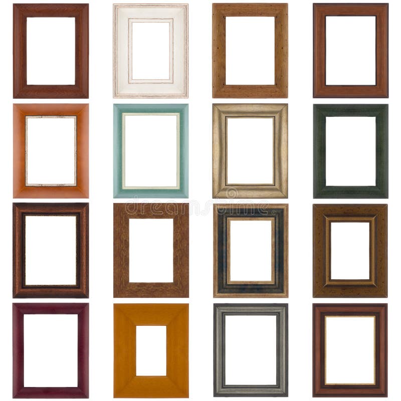 Many Picture Frames. Isolated Over White Stock Photo - Image of gilt ...