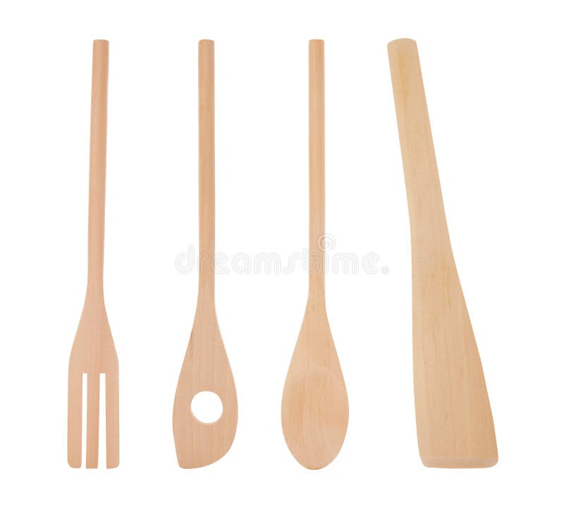 Set of Wooden Kitchen Tools on White Background Stock Photo - Image of ...